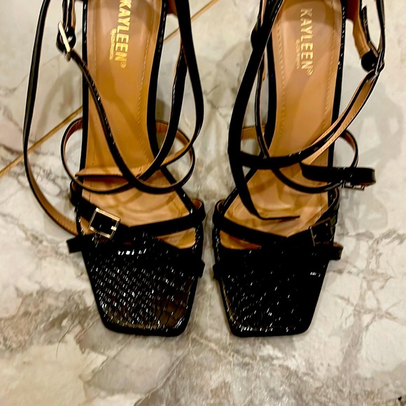 KAYLEEN By Los Angeles | Shoes | Kayleen Heels Black Strappy Square Toe ...